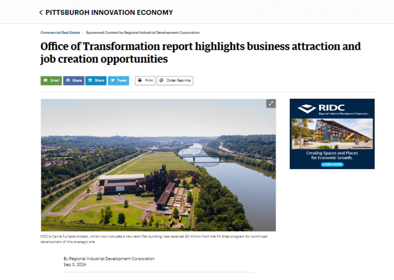 Office of Transformation Report Highlights Business Attraction and Job Creation Opportunities - RIDC